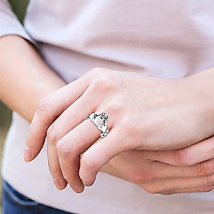 Heart Band BFF Celtic Irish Friendship Couples Promise Claddagh Ring for Men Women Stainless Steel Y2145 (Size 12)