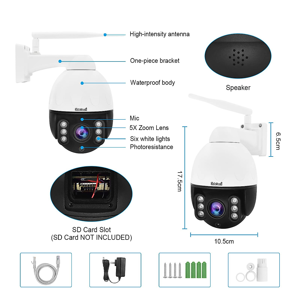 YoLuKe PTZ Camera Outdoor,5MP 5X Optical Zoom WiFi IP Camera with 360° Rotate and 30 Meter View Distance/Human Detection & Auto Tracking/Two Way Audio/IP66 Waterproof/Night Vision