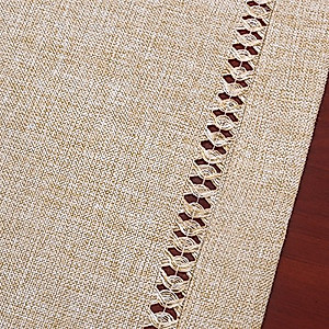 Grelucgo Handmade Hemstitch Beige Table Runner Or Dresser Scarf, Rectangular 14 by 36 Inch