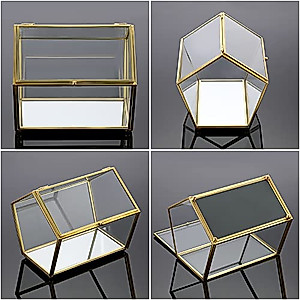 ELLDOO Gold Glass Pentaprism Coffee Pods Holder with Lid for Nespresso Vertuoline Capsule, Tea Bags Sugar Packets Sweeteners Candy Snack Storage for Counter, Coffee Bar, Kitchen, Breakroom