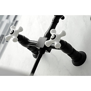 Kingston Brass KS1260PXBS Heritage Wall Mount Bridge Kitchen Faucet Sprayer, Polished Brass