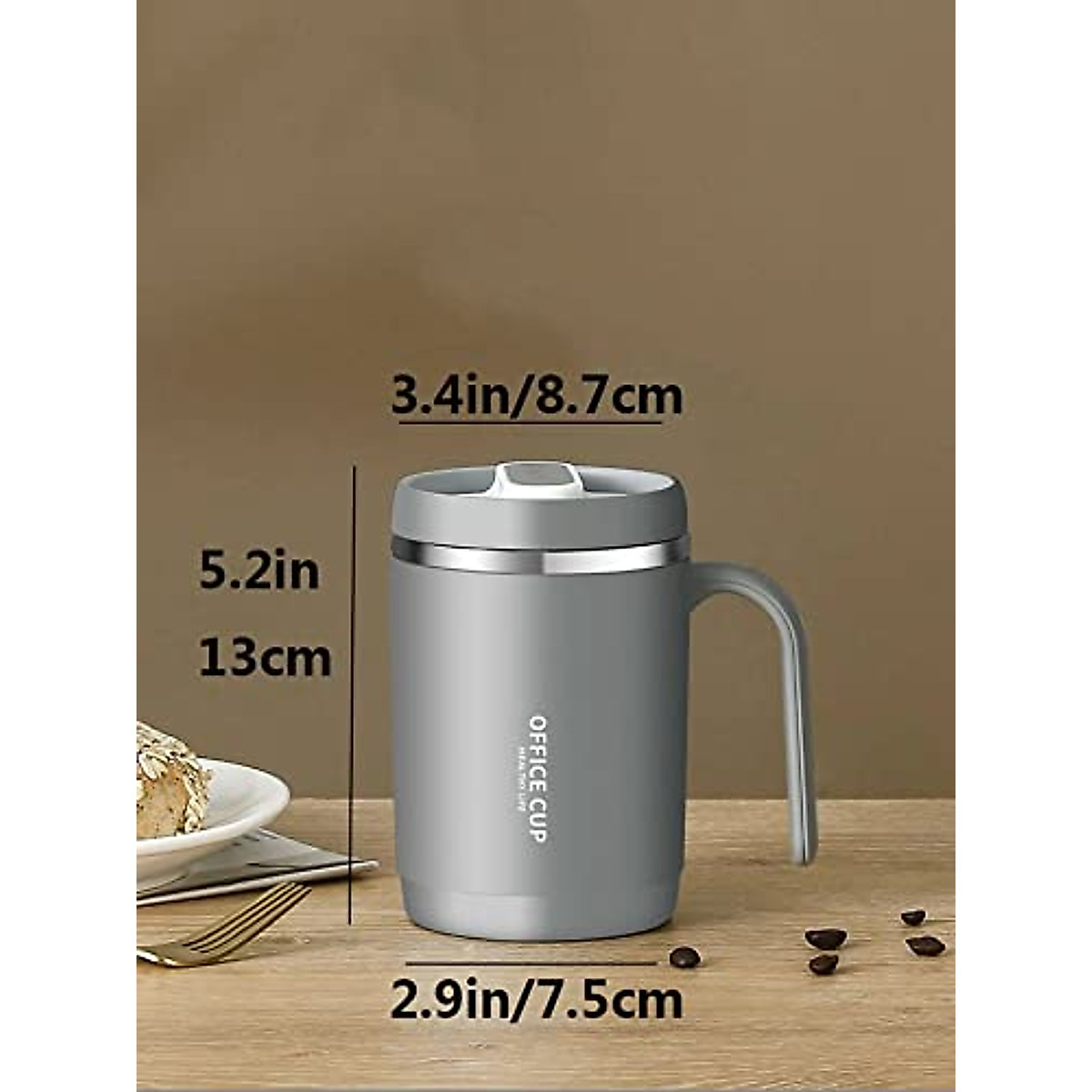 Insulated Coffee Mug with Handle,Stainless Steel Coffee Cup,Double Wall Vacuum Tumbler Cup with Sliding Lid for Hot & Cold Drinks (Gray)