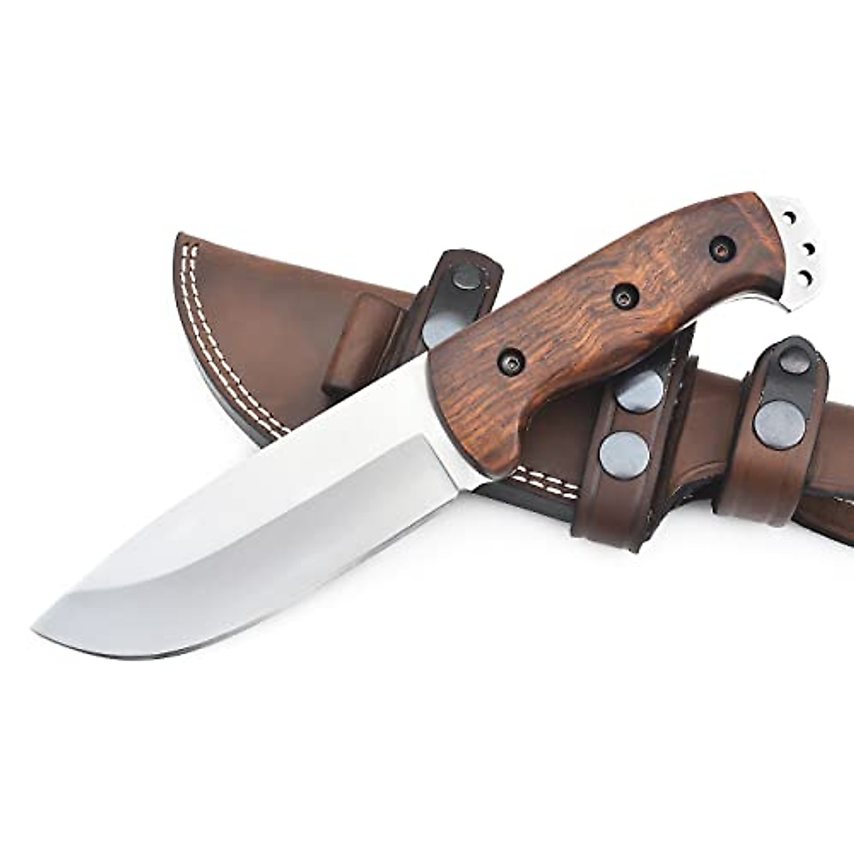 ALZAFASH Handmade Horizontal Carry Knife with Honing Steel , Hunting Knife with Sharpening Steel