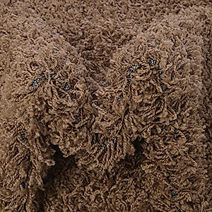 Rugs.com - Über Cozy Solid Shag Collection Rug – 5 Ft Round Sandy Brown Shag Rug Perfect for Kitchens, Dining Rooms