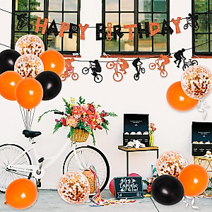 Bike Birthday Party Decorations Orange and Black Bicycle Motocross Party Decorations - BMX Happy Birthday Banner Bike Cake Topper Garland Balloons, Extreme Sports Party Supplies for Boys