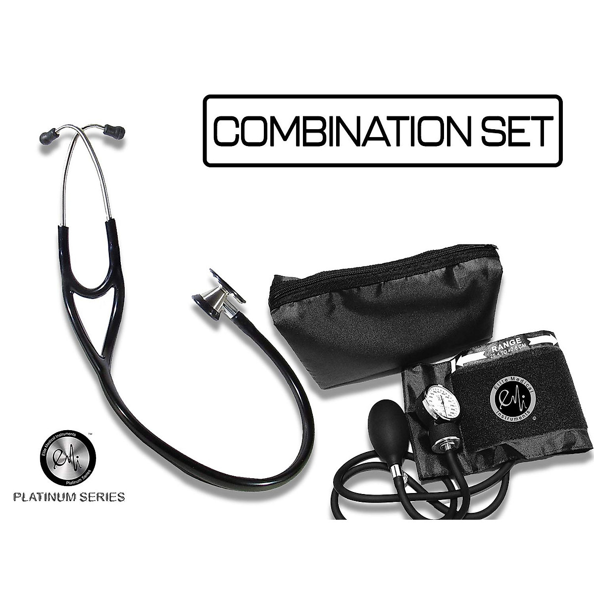 EMI Platinum Series Deluxe Black Cardiology Stethoscope ESC-333 AND EBD-217 Sphygmomanometer Set
