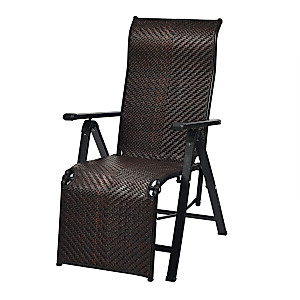 Outdoor PE Rattan Folding Lounge Chair Chaise Lounge Reclining Chair Ergonomic Adjustable Backrest Position Solid Steel Frame Construction Ideal for Patio Beach Balcony Backyard Pool Side Use