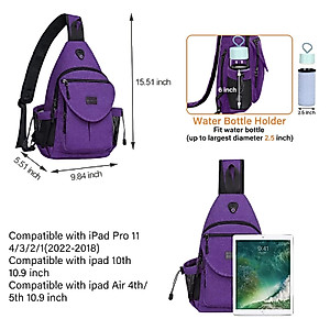 MOSISO Sling Backpack,Canvas Crossbody Hiking Daypack Bag with Anti-theft Pocket, Purple