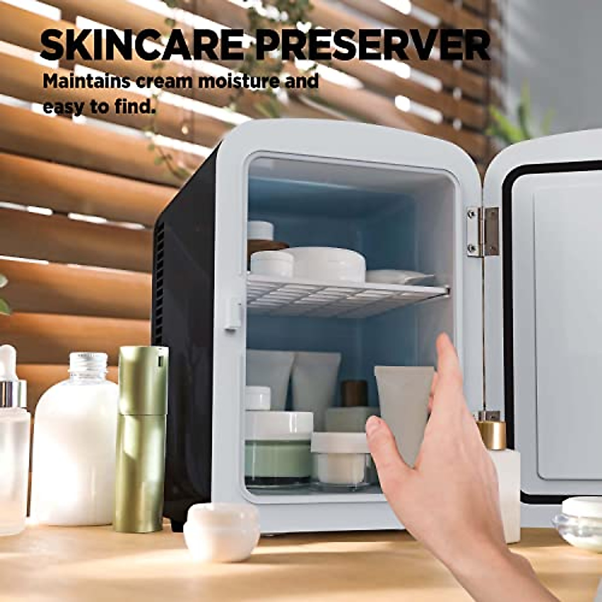 Silonn Mini Fridge, Portable Skin Care Fridge, 4 L/6 Can Cooler and Warmer Small Refrigerator with Eco Friendly for Home, Office, Car and College Dorm Room, Compact Refrigerator and Black (SLRE01B)