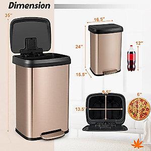 S AFSTAR 13.2 Gallon Step Trash Can, Stainless Steel Garbage Bin with Soft Close Lid & Deodorizer Compartment, Fingerprint-Proof Trash Bin, Step-On Trashcan for Home Office Kitchen, Rose (Golden)