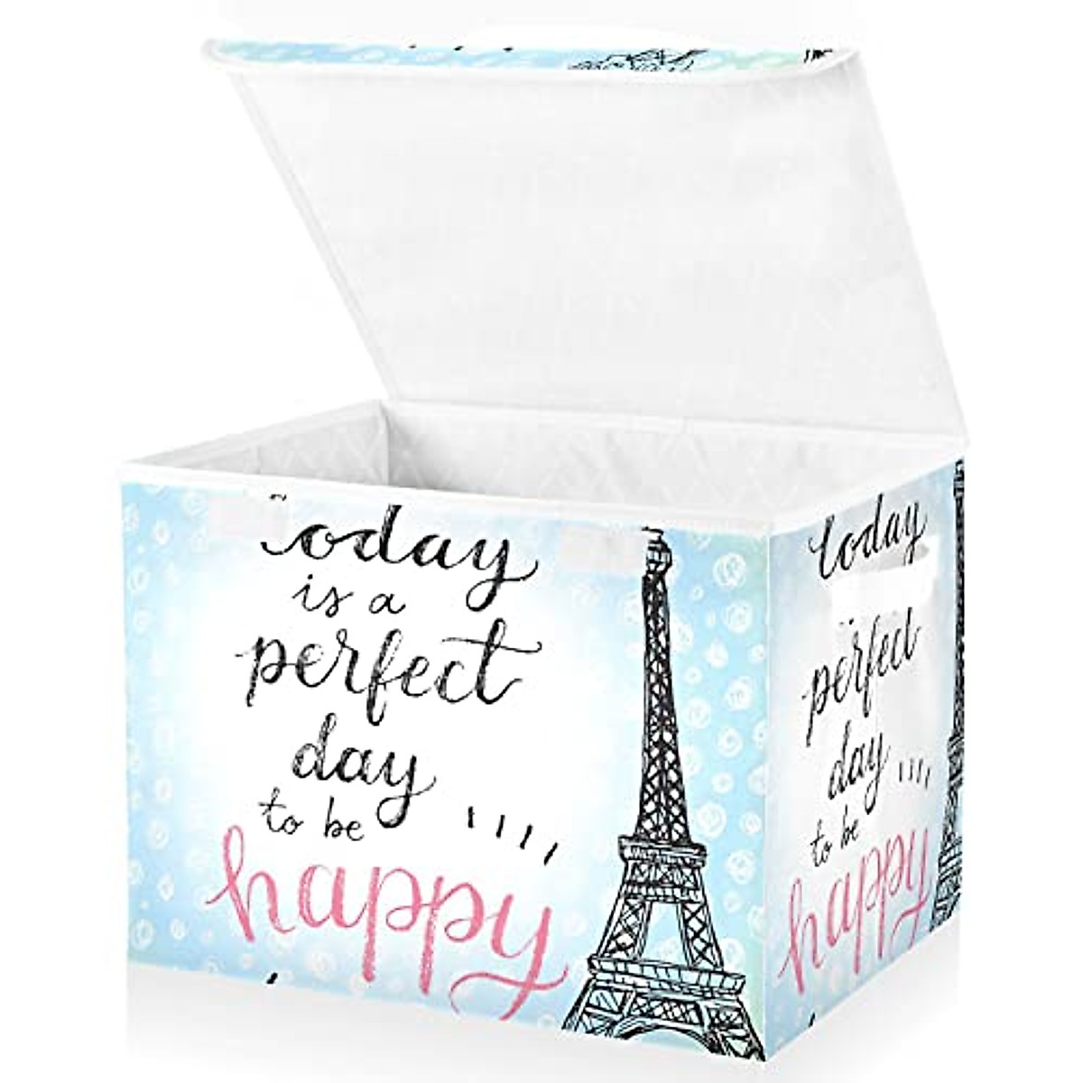 WELLDAY Perfect Day Paris Storage Baskets Foldable Cube Storage Bin with Lids and Handle, 16.5x12.6x11.8 In Storage Boxes for Toys, Shelves, Closet, Bedroom, Nursery
