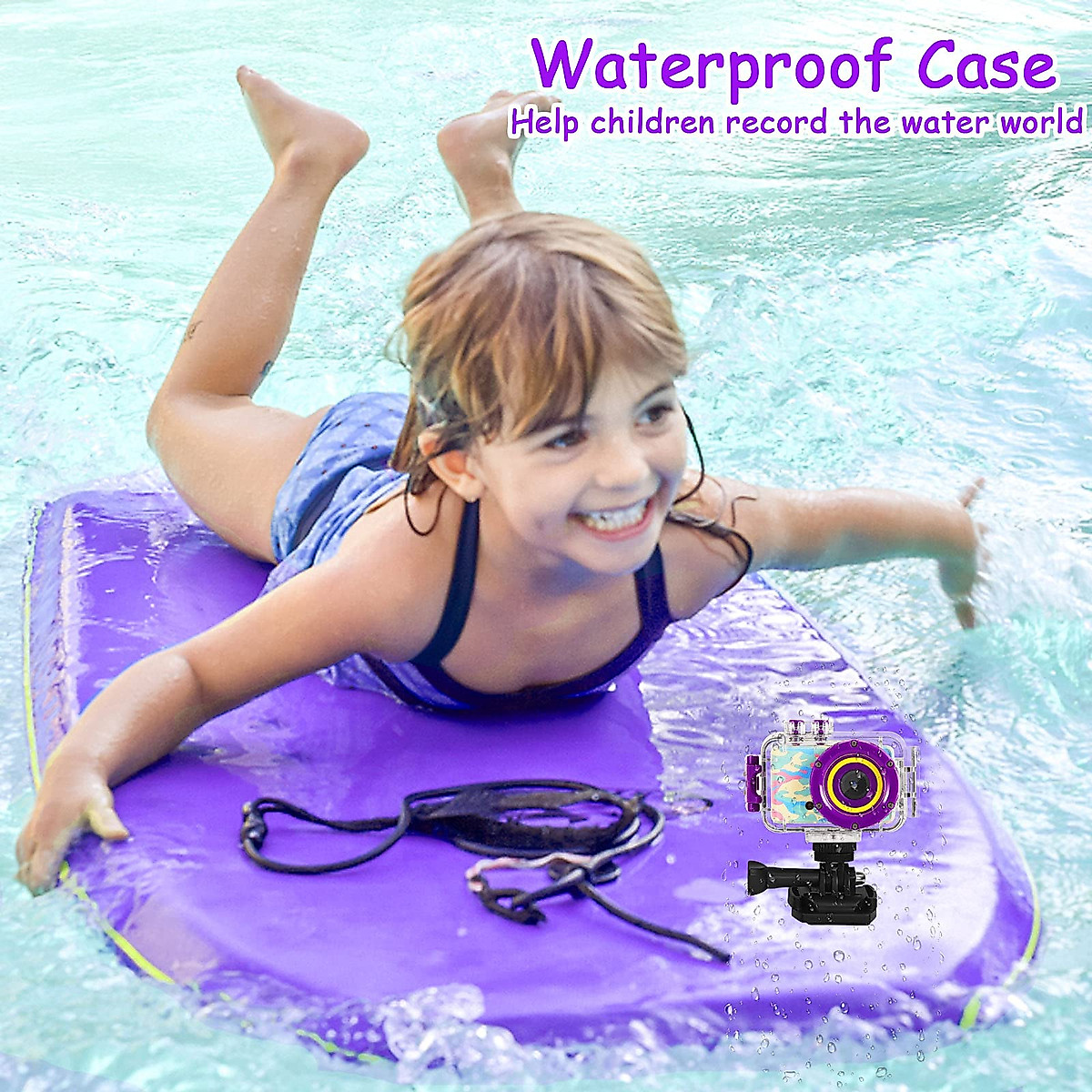 Luoba Kids Camera Waterproof Toddler Digital Camera for Kids 3 4 5 6 7 8 Year Old Children Underwater Cameras Toys Age 3-8 Girls Boys Birthday Gifts Mini HD Sport Recorder with 32GB Card(Purple)