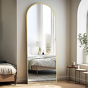 Rowjut 64"x21"Floor Mirror Arched Full Length Mirros, Mirror Floor Length Standing Hanging or Leaning/Large Full Body/Wall Mirror for Bedroom, Living Room, Aluminum Frame, Black