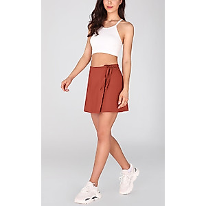 ODODOS Wrap Skorts for Women Built-in Shorts High Waist Tennis Skirts with Pockets for Casual Athletic Golf, Cinnamon, Small