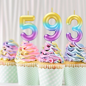 Rainbow Number 6 Candle Happy Birthday 3D Number Candles for Birthday Cake Party Decoration Wedding Anniversary Celebration Supplies