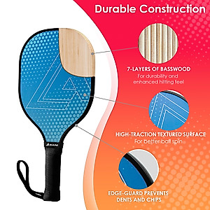 Asani Pickleball Paddle Set of 4-7-Ply Basswood Construction with Durable Edge Guard, Includes 6 Balls and Carry Bag, Ideal for Beginners and Intermediates