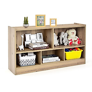 SILKYDRY 5 Cube Bookcase, 2-Tier Open Storage Cabinet, Horizontal Bookshelf for Organizer, Wooden Display Book Shelves for Home Office, Classroom (Natural, 5 Cubes)