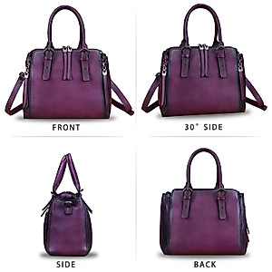 Genuine Leather Handbags Satchel for Women Purse Vintage Handmade Top-Handle Handbag Crossbody Shoulder Bag (Purple)