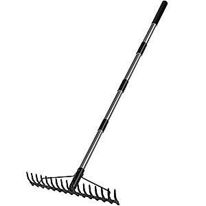 Walensee 5.4FT Bow Rake Heavy Duty Garden Rake with Stainless Steel Handle, 17 Steel Tines Metal Head Rake Tool for Loosening Soil Gathering Leaf Leveling Lawn Farming Land Management Yarn Thatch Rake