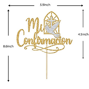 Mi Confirmacion Cake Topper, First Holy Communion, God Bless, Bridal Shower/Wedding/Baptism/Christening Baby Shower Party Decorations Gold Glitter