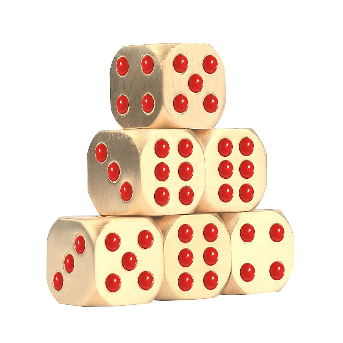 CKLT 6 Sided Metal Brass Dice with Blue Pips, Tables Board Game Dice, 6pcs Solid Gift Brass Dice, Tabletop Games Set for Poker Party Playing Games