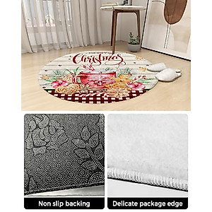 Christmas Fluffy Round Area Rug Carpets 5ft, Plush Shaggy Carpet Soft Circular Rugs, Non-Slip Fuzzy Accent Floor Mat for Living Room Bedroom Nursery Home Decor Farmhouse Country Buffalo Plaid Red