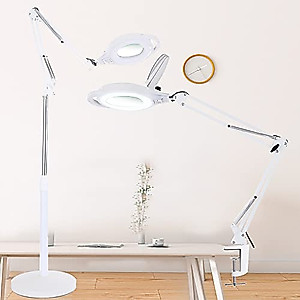 【Upgrade 10X】LED Magnifying Floor Lamp,NUEYiO 2200 Lumen Professional Cool Light Magnifier Lamp for Estheticians,Adjustable Stand&Swivel Arm Magnifier with Light for Facials Sewing Repair Crafts-White