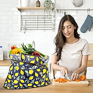 Wayideal Reusable Grocery Bags,Washable/Durable Nylon Outdoor Bags，Set of 5 XXL-Shopping Holiday Folding Tote Bags,(RainbowStripe,PolarBear,Lemon,CartoonQhale,PinkHeart)