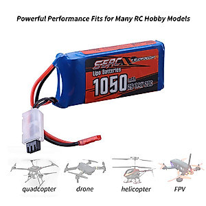 SUNPADOW 2S Mini Lipo Battery 7.4V 20C 1050mAh with JST Plug for RC Airplane Aircraft Quadcopter Helicopter Drone FPV