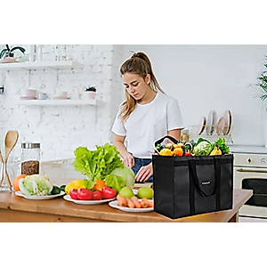 Homemell Reusable Grocery Bags Heavy Duty Foldable Shopping Bags - Extra Strength Large Size Black Collapsible Tote