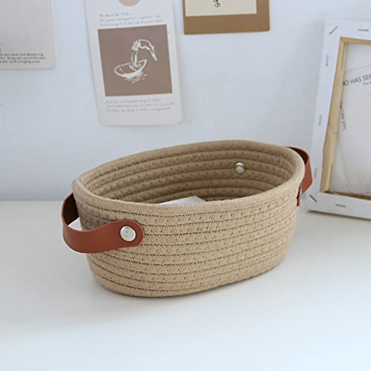 WskLinft Sundries Storage Basket Organization Hand Woven Soft Comfortable Cosmetic Storage Basket for Bedroom Khaki S