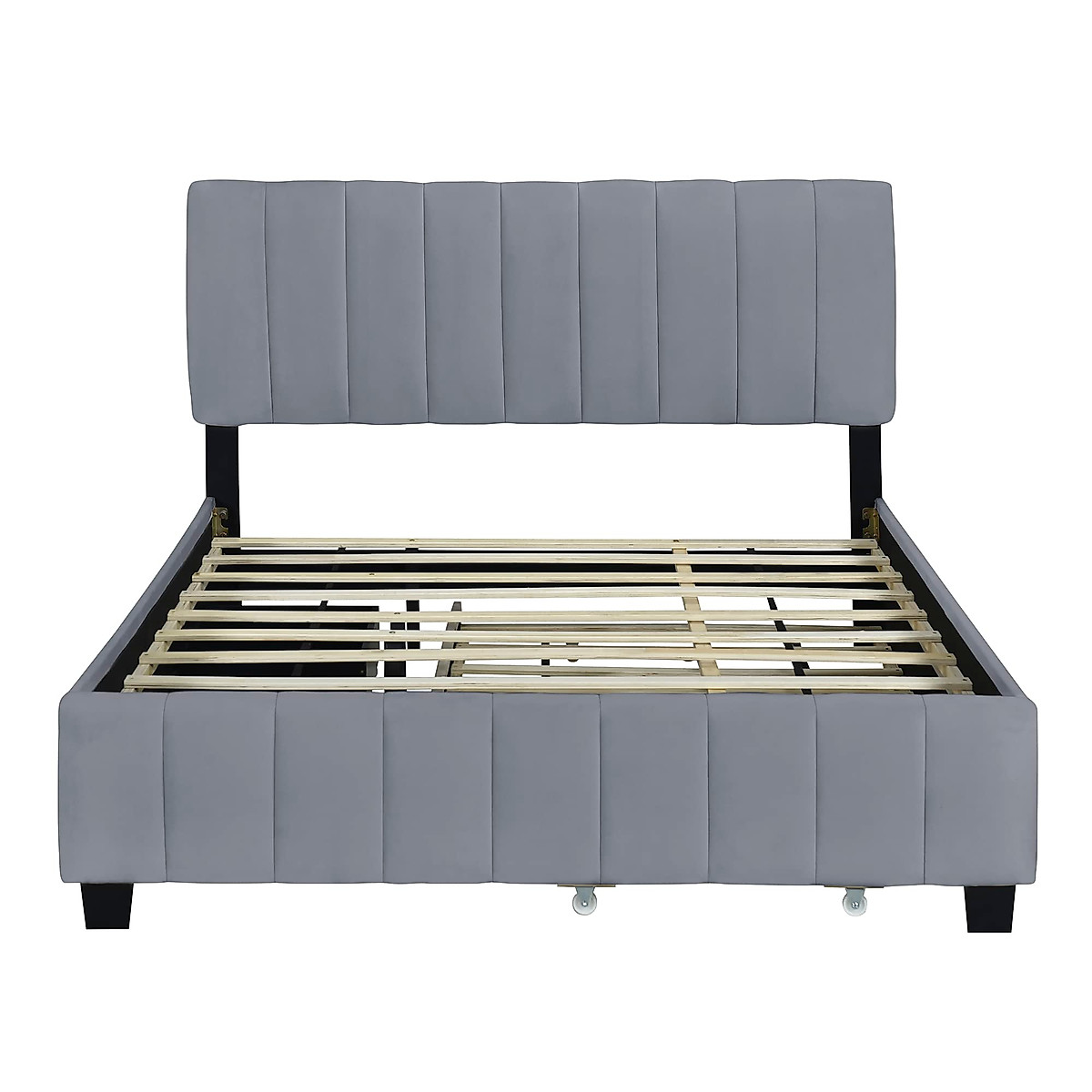 Harper & Bright Designs Queen Size Upholstered Bed with 1 Twin XL Trundle and 2 Storage Drawers, Velvet Platform Bed Wood Frame, No Box Spring Needed (Gray)