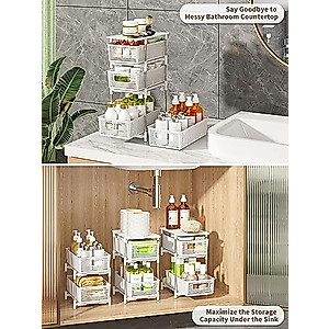 2 Pcs 4 Tier Bathroom Cabinet Organizer, Pull Out Bathroom Storage Organizer Under Sink Storage Organizers with Dividers, Medicine Cabinet Organizer Pantry Organization and Cabinet Bathroom Storage