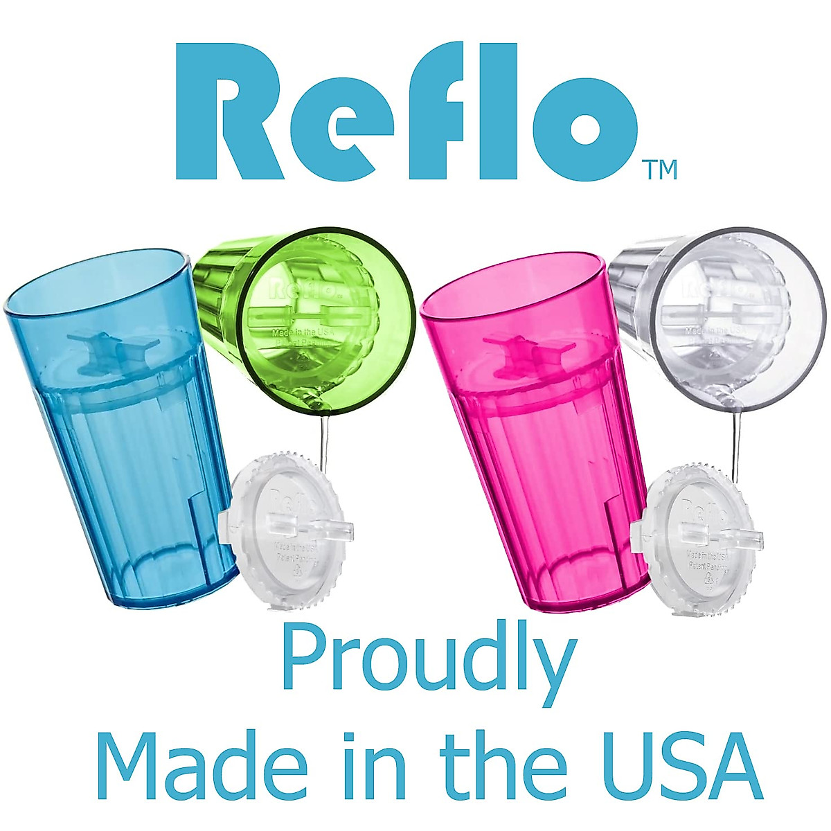 Reflo Smart Cup (Asst 4 colors) Open Training Cup, Toddler Cup, No Suction 6oz, 360 Control-Flow, USA MADE Premium High-Impact Plastic