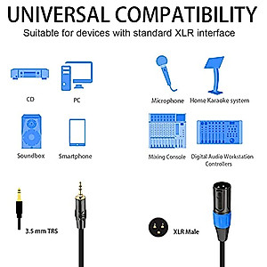 JOMLEY 3.5mm to XLR Cable, XLR to 3.5mm Unbalanced Aux Micphone Cbale, 1/8 inch Mini Jack Stereo to XLR Male Cord Adapter for Cell Phone, Laptop, Speaker, Mixer - 3.3ft