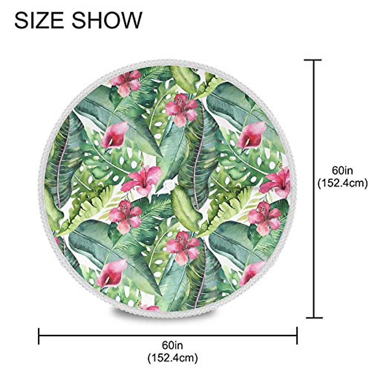 ALAZA Round Tablecloth with Umbrella Hole and Zipper Hawaii Tropical Palm Leaves and Hibiscus Washable Spillproof Table Cover for Camping Patio Garden Picnic Party Outdoor 60 Inch