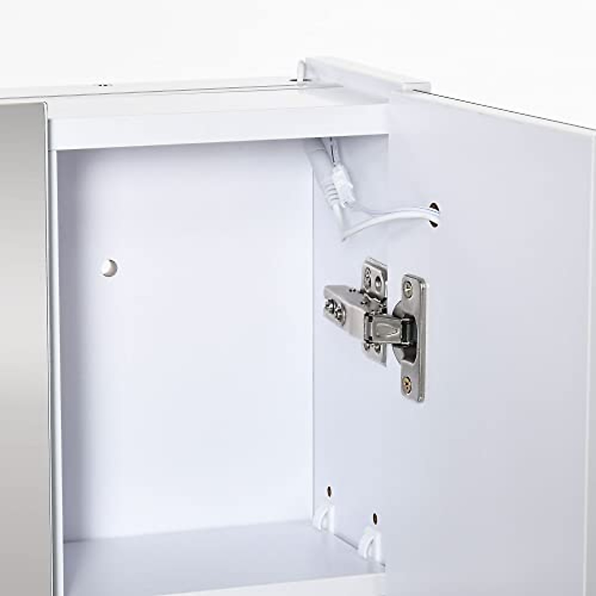 kleankin LED Medicine Cabinet, 35.5 x 29.5 Wall-Mounted Bathroom Vanity Mirror Organizer with Dimmer Touch Switch, Three Doors, and USB Charged, White