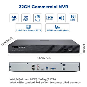 ONWOTE 4K 32 Channel NVR PoE IP Security Video Audio Recorder, Support 32CH Input 8MP/ 6MP/ 5MP, Multi-Mode Recording, NO Hard Drive, Work with PoE Switch, Support All ONWOTE PoE Camera