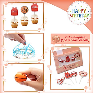 Vitalili Basketball Cake Topper, 34 Pcs 5.5'' Plastic & Paper Decorations, for Kids Boys Birthday Party Supplies, Realistic Design, Convenient Use, Fits for Cakes, Cupcakes, Home Party & More