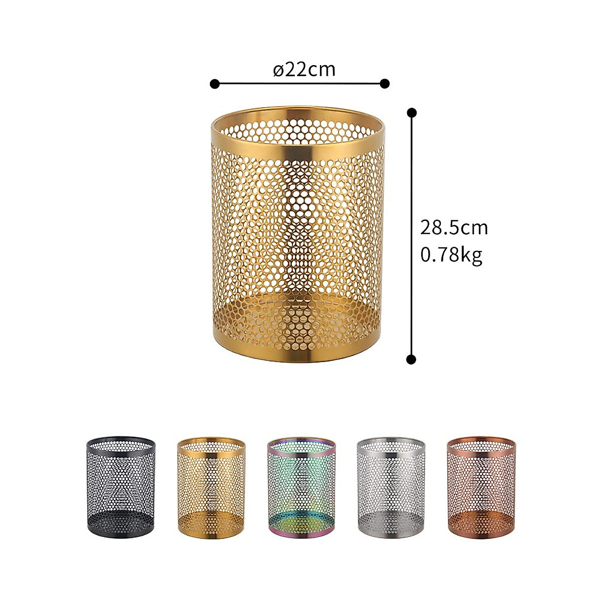 QOBIMOON Mesh Wastebasket Round Mesh Stainless Steel Wastebasket Trash Can Recycling Bin for Home, Office, Bathroom, Bedroom & Kitchen, 3.5 Gallon / 12L, 11" H x 10" D Garbage Can -Rainbow Color