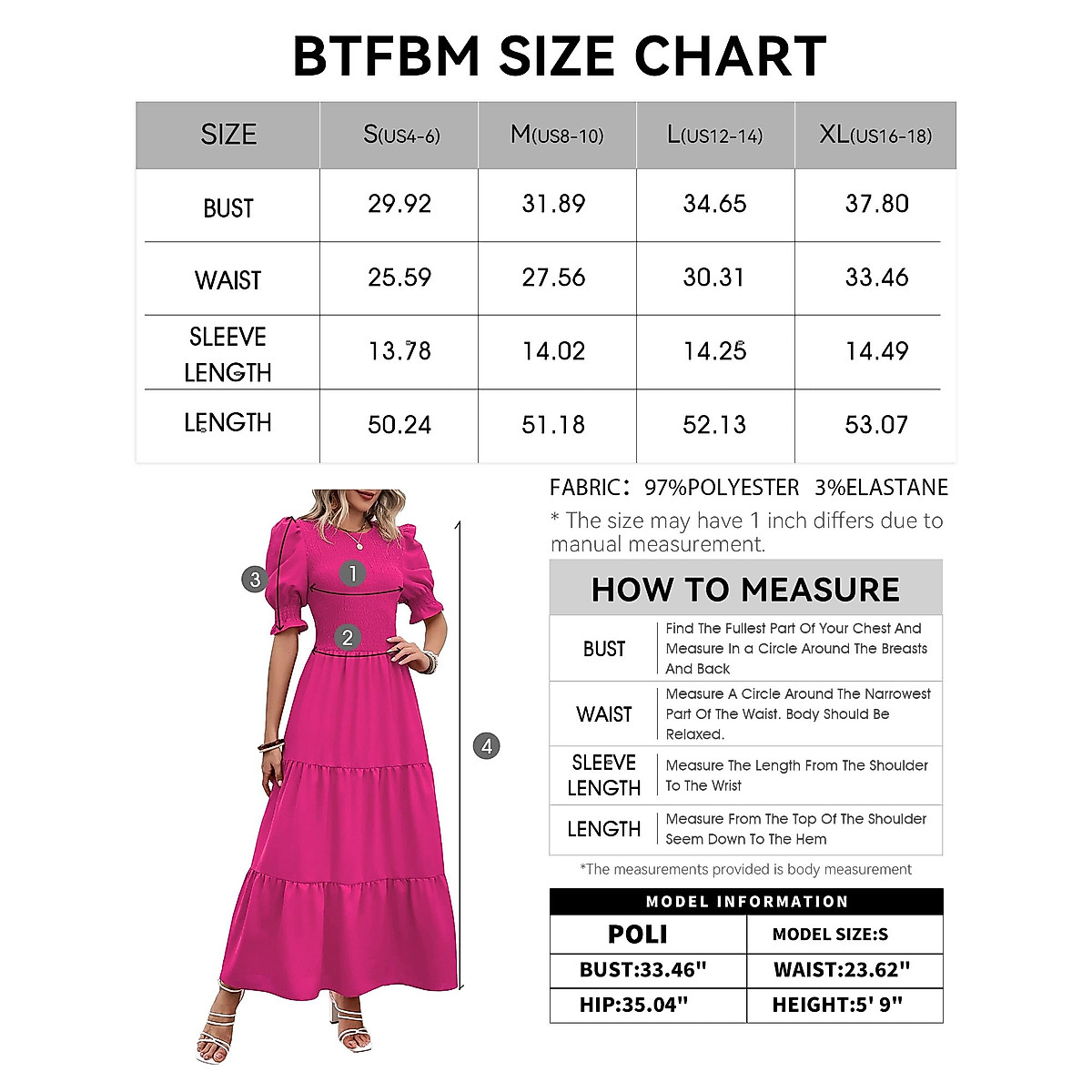 BTFBM Women Casual Summer Dresses 2024 Spring Crew Neck Ruffle Short Sleeve Floral Print Smocked Boho Flowy Maxi Dress(Solid Rose Red, Small)