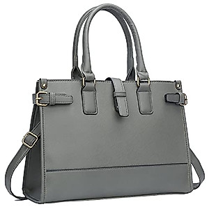 KKXIU Elegant Women Handbag Satchel Purses Vegan Leather Top Handle Shoulder Tote Work Bag (Grey)