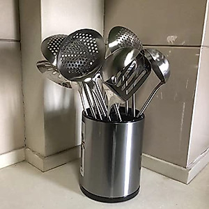 Wotermly Extra Large Kitchen Utensil Crocks, Stainless Steel Round Utensil Holder with Removable Divider for Easy Clean, Rotating Utensil Caddy Organizer with Weighted Base for No Tipping Over Crock with Detachable Top and Base Accessories