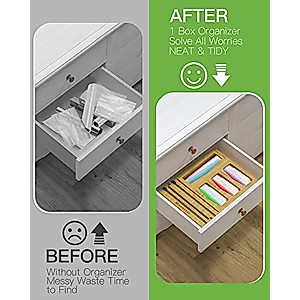 6 In 1 Ziplock Bag Storage Organizer, Foil and Plastic Wrap Organizer, Uamector Bamboo Aluminum Foil Dispenser with Cutter for Kitchen Drawer, Applies to Gallon Quart Sandwich Snack Bags, Cling Film Aluminum Foil, etc