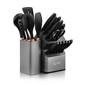 syvio 21-in-1 Kitchen Knife Set, Knife Sets with Block and 6 PCS Kitchen Utensils Set, Knives Set for Kitchen 15 Pieces with Built-in Sharpener, Utensils Holder for Storing Kitchen Tools