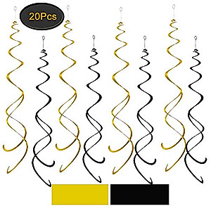 Aimto Black and Gold Party Swirl Decorations,Foil Ceiling Hanging Swirl Decorations, Whirls Decorations,Pack of 20