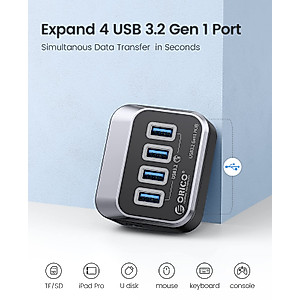 ORICO USB 3.0 Hub [5Gbps], 4 Port USB Hub with 1.64Ft USB-C Cable and USB-A Adapter, USB 3.2 Gen1 Splitter for iMac, All MacBooks, Mac Mini