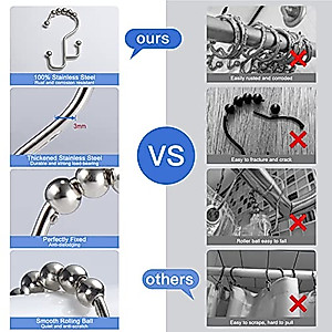 Shower Curtain Rings, SUTINE Double Shower Curtain Hooks, Rust-Resistant Metal Shower Curtain Rings, Free Sliding Stainless Steel Shower Hooks for Shower Curtains & Liners, 12pcs-Nickel