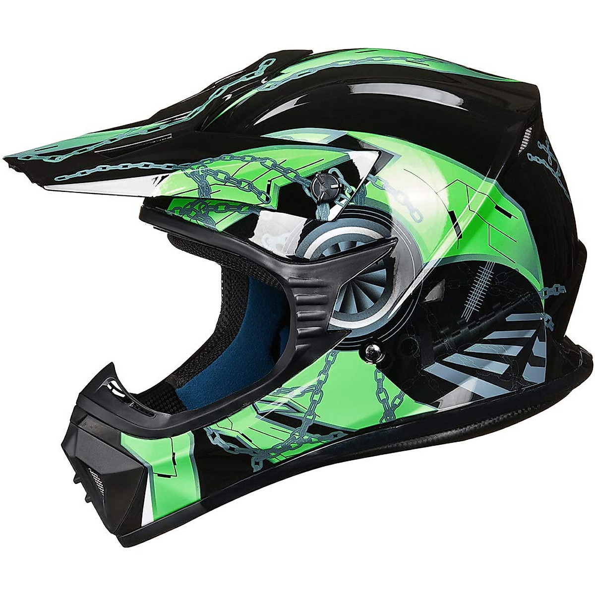 ILM Youth & Kids Dirt Bike Helmets Motocross ATV Dirtbike BMX MX Offroad Full Face Motorcycle Helmet, DOT Approved Model 128YS (Green Black, Youth-Large)