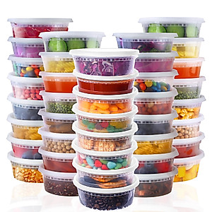 Ezalia Deli Containers with Lids 50 Sets - Plastic Soup Containers 8oz Clear Food Storage Containers with Lids Leakproof, Reusable Take Out for Restaurant, Microwave/Freezer/Dishwasher Safe